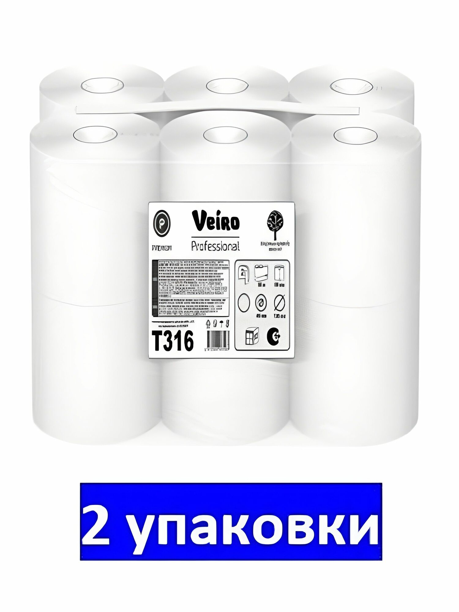Туалетная Бумага Veiro Premium T316 Белая, 2 Слоя, 400 листов, 50 метров, 12 Рулонов. Набор 2 упаковки.