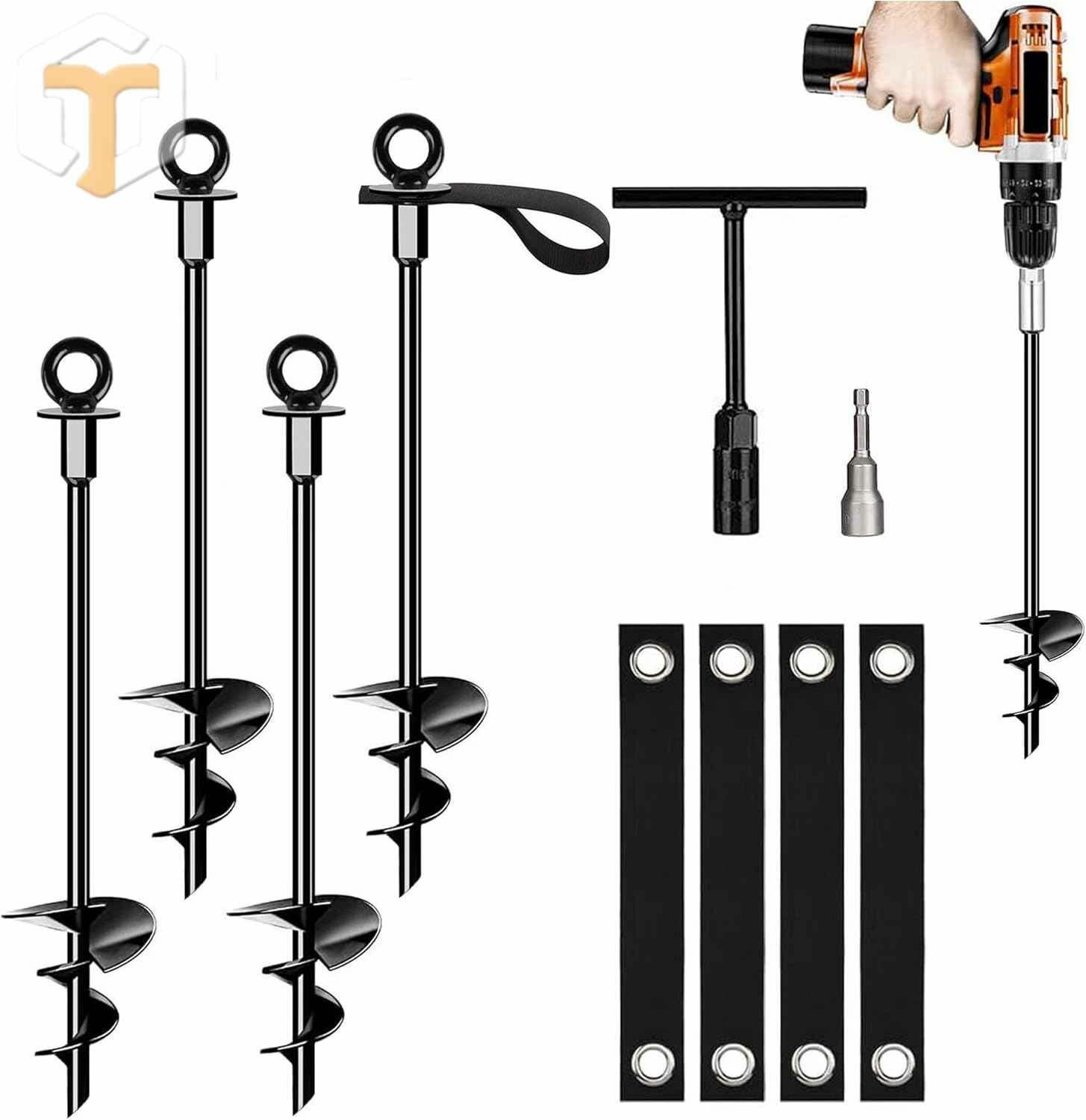 Комплект из 4 якорей для батута с ремнями для затягивания сильных ветроустойчивых якорей.