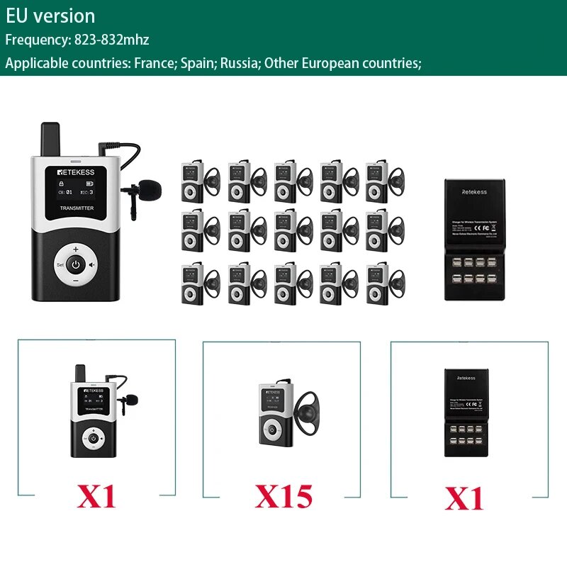 RETEKESS T130U EU, 15 шт, база для зарядки