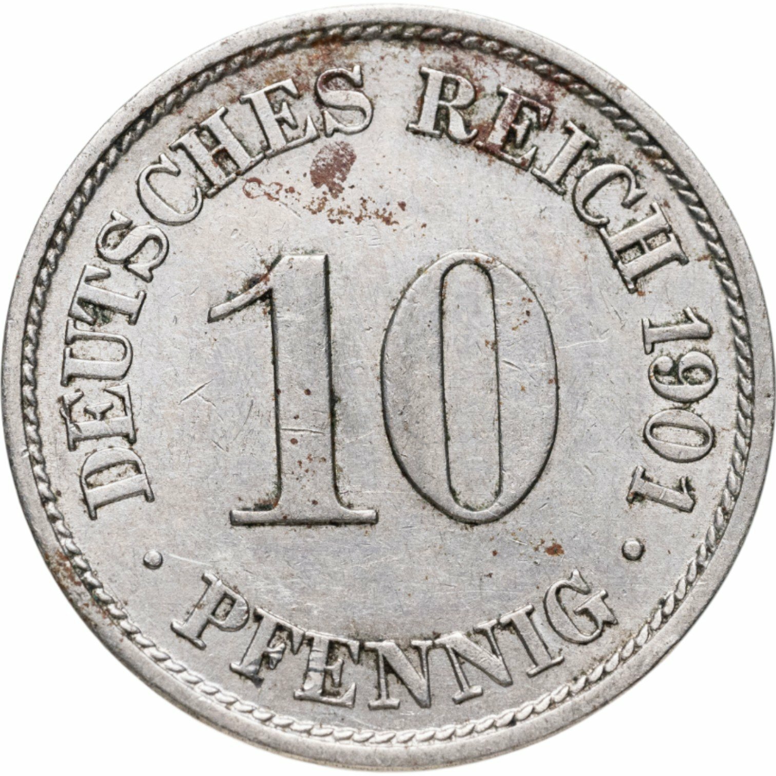 Германия 10 пфеннигов 1901 "А", Никель, в сохранности XF