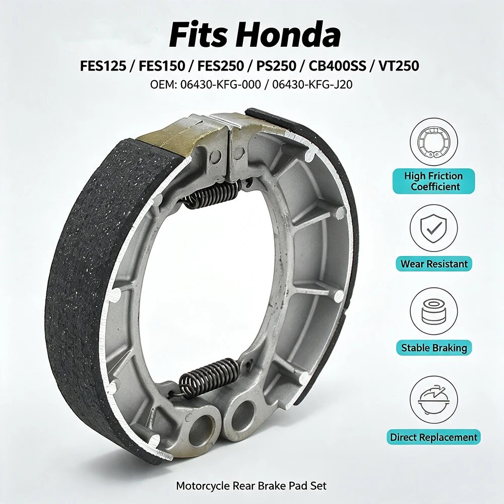 Колодки тормозные задние для Honda FES125, FES150, Pantheon, FES250, Foresight PS250, Ruckus, CB400SS, VT250, Magna 06430-KFG-000, 06430-KFG-J20