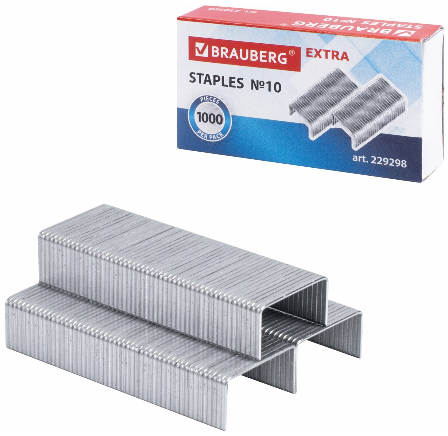 Скобы для степлера цинковое покрытие №10, 1000 штук, BRAUBERG "EXTRA", до 20 листов, 229298