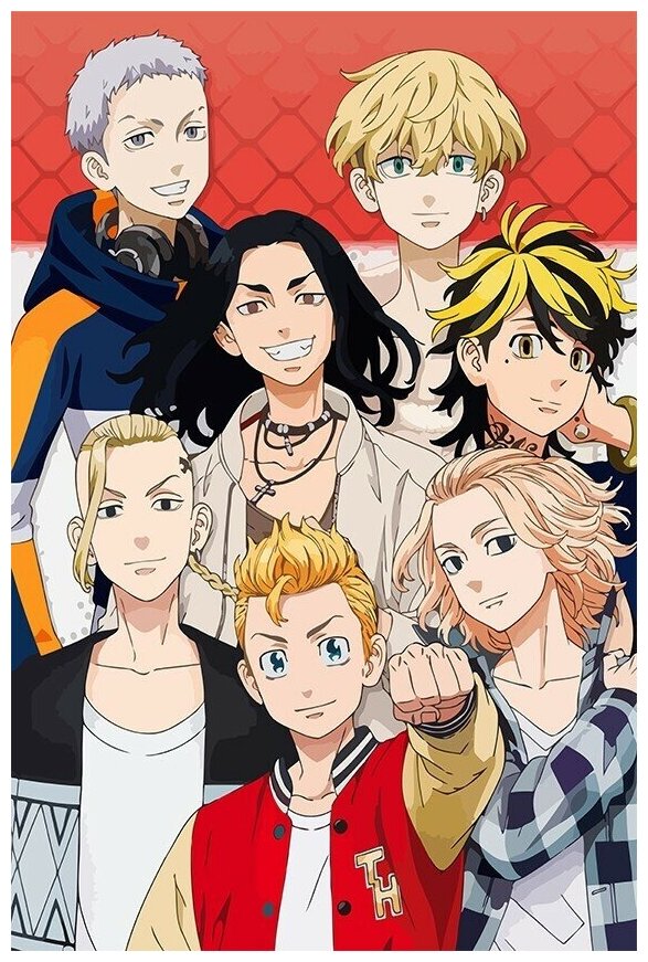 Картина по номерам на холсте аниме Токийские мстители (Манджиро, Кен, Баджи, Казутора) - 6685 В 60x40