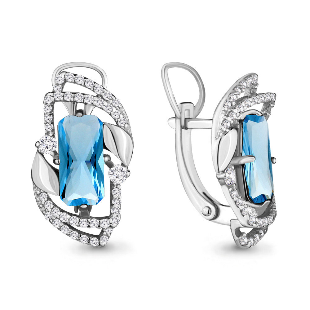 Серьги, серебро, 925 проба, топаз, фианит
