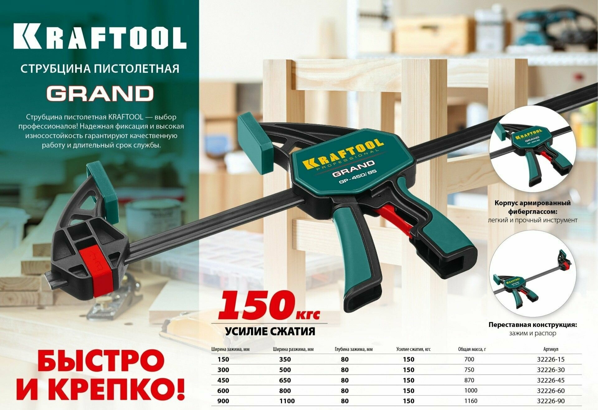 Струбцина пистолетная GP-450/85 , 450х85 мм, KRAFTOOL