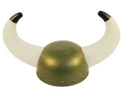 Шлем Викинга золотой с белыми рогами, каска пластмассовая, размер 56