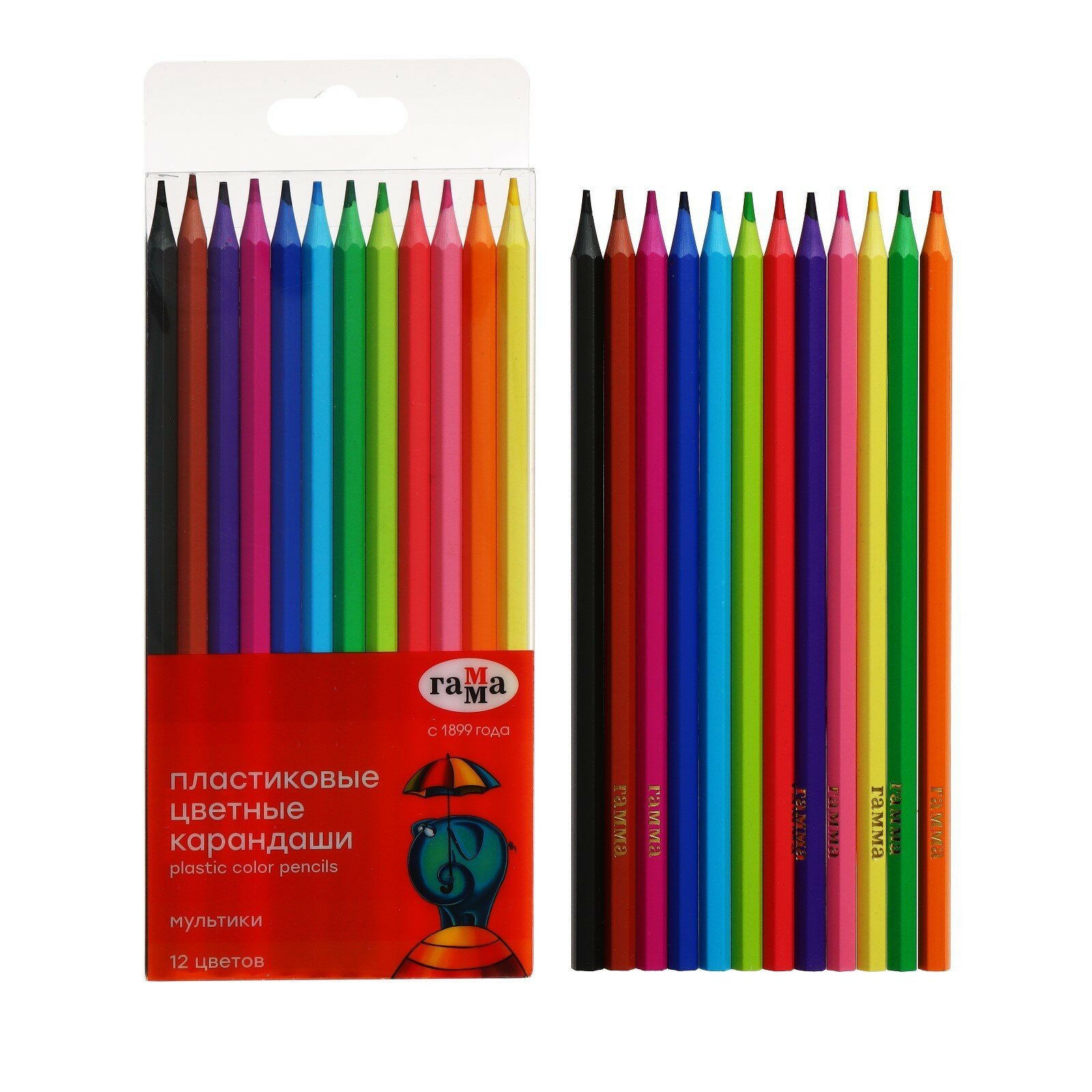 Карандаши цветные пластиковые 12 цветов «Гамма. Мультики», заточенные, ПВХ, европодвес, (251220211)