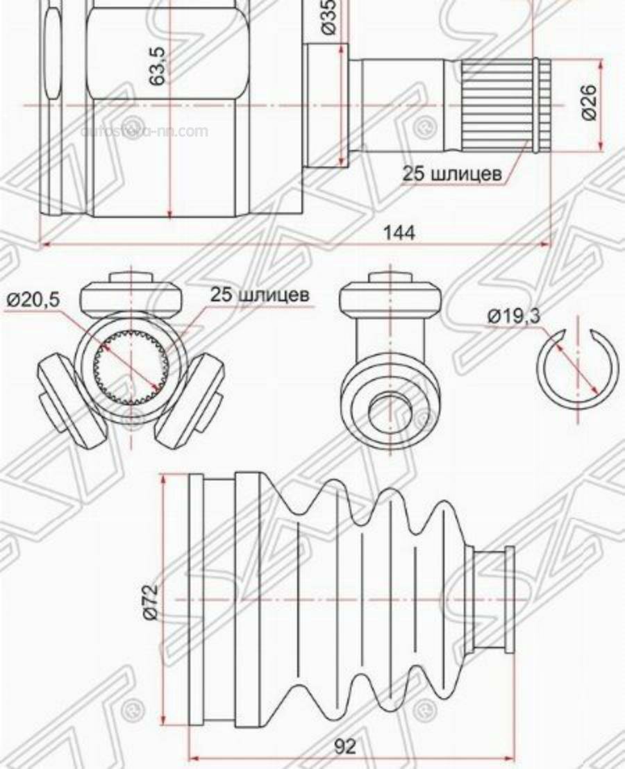 SAT HO615 Шрус (Спереди/ Внутр) Honda Fit 01-07 / Insight 99-06