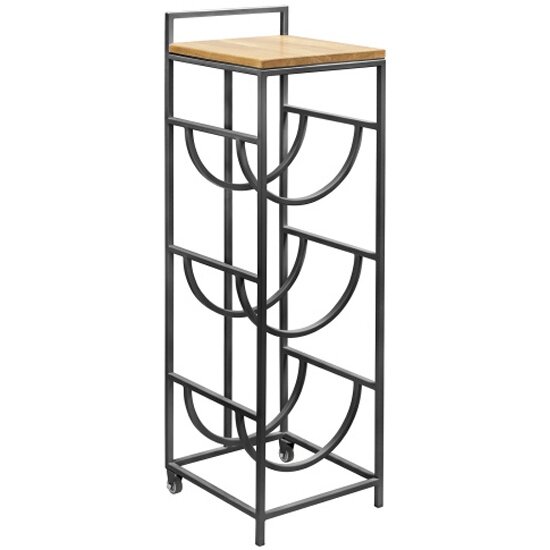 Подставка для бутылок Greenween 3 со столиком для кулера из дерева и с колесами, черная