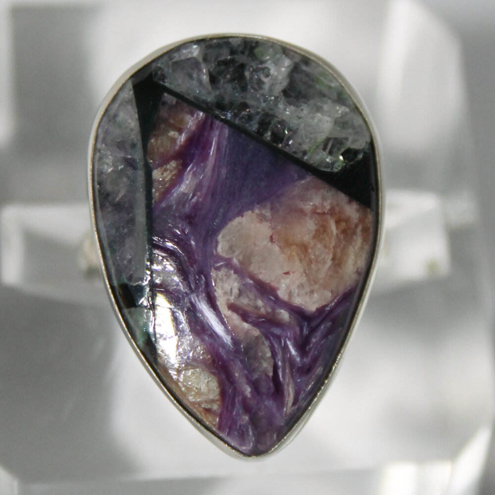 Кольцо, чароит, агат