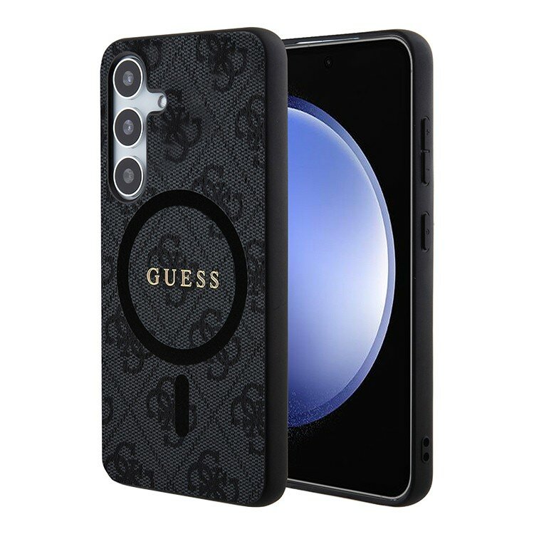 Guess чехол из кожи PU для Galaxy S24+, 4G Colored ring Metal logo черный (MagSafe)