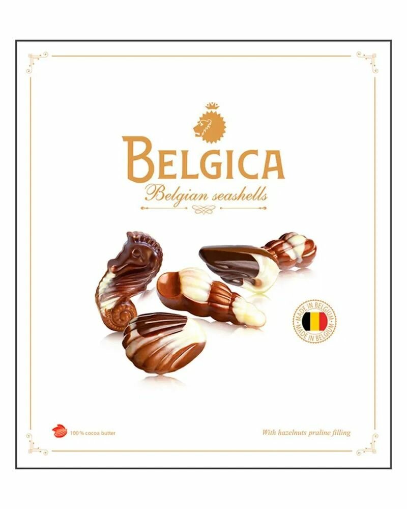 Конфеты BELGICA шоколадные Seashells с начинкой пралине 190г
