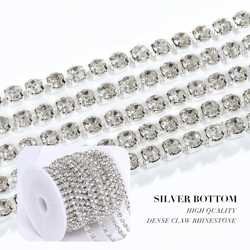 Цепочка страз PIPATIAN SS6 SS8 10 м SS12 3mm, Silver back