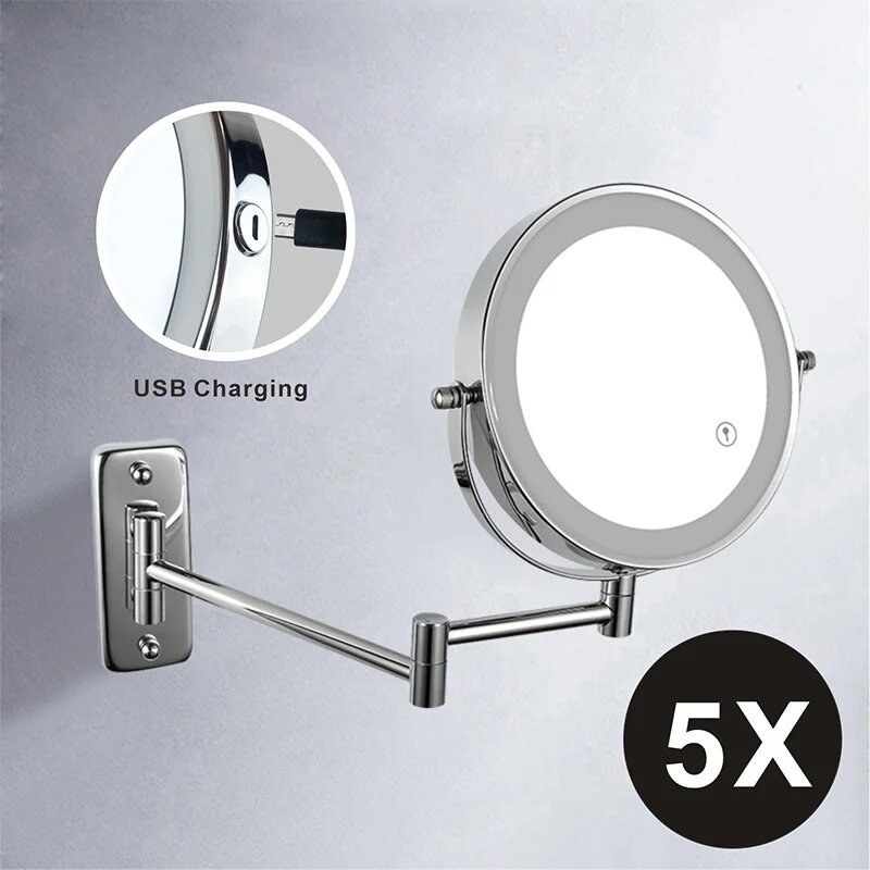 JUNYUU складное зеркало для ванной 7 дюймов 5X Magnifying(USB)