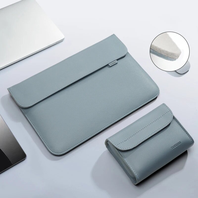 Чехол для ноутбука из искусственной кожи для Macbook Air Pro 13 For 15.6-16 Inch, Haze Blue With Bag