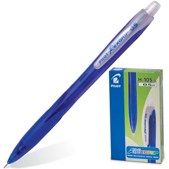 Карандаш механический Pilot 0,5 мм, Н-105 "Rex Grip", ластик, резиновый грип, корпус синий, H-105