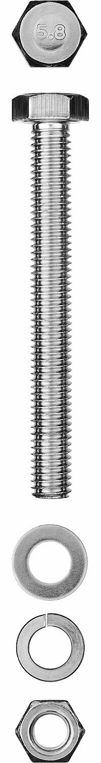 Болт с гайкой и шайбами ЗУБР M8x100мм, DIN 933, 2шт 303436-08-100
