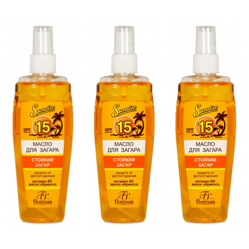 Масло для загара Floresan Защита от солнца, абрикосовый нектар, SPF 15, 135 мл. 3 шт