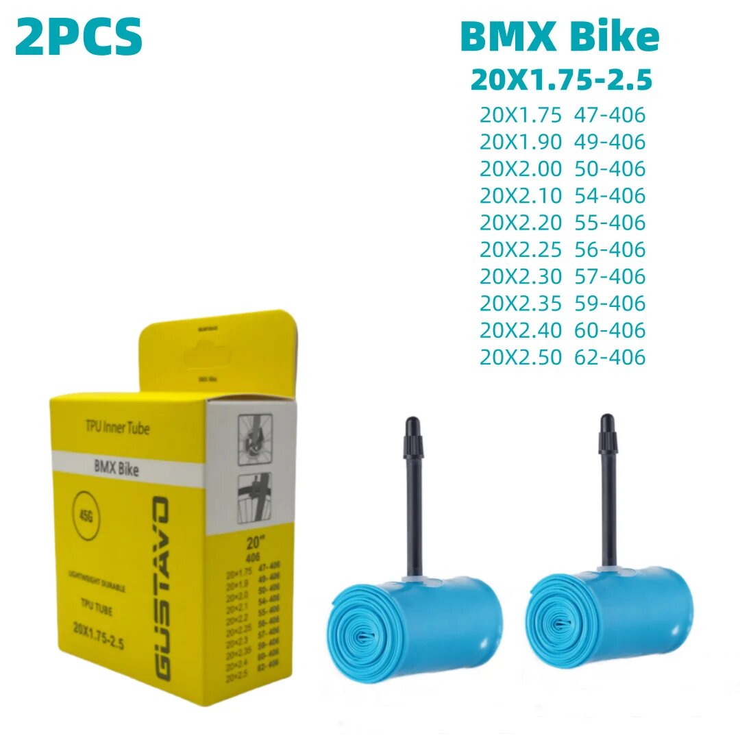 GUSTAVO BMX Велосипедная складная трубка из ТПУ 20X0,9-1,5/20X1,75-2,5 (406) Длина 45 мм, 65 мм, французский клапан