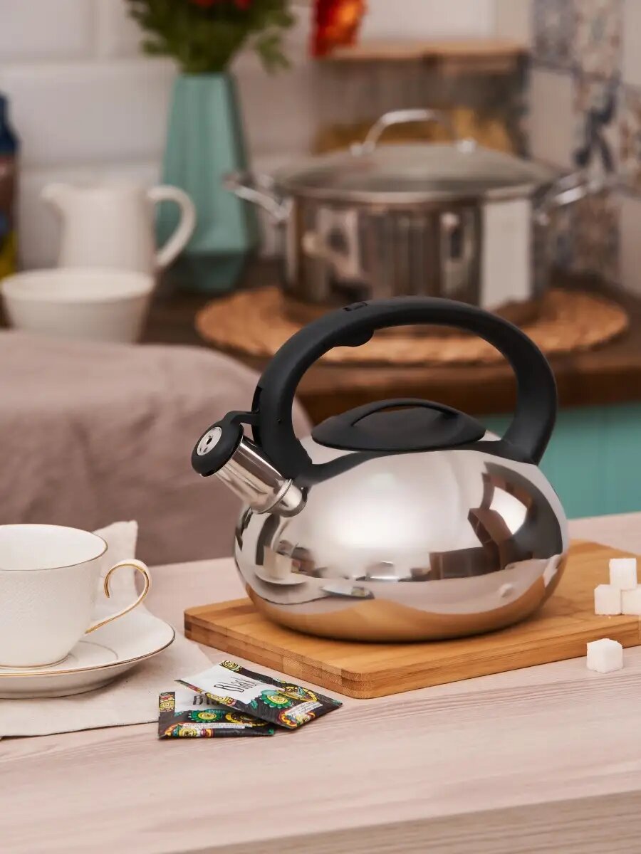 Чайник 2.5 л со свистком, нержавеющая сталь, индукция