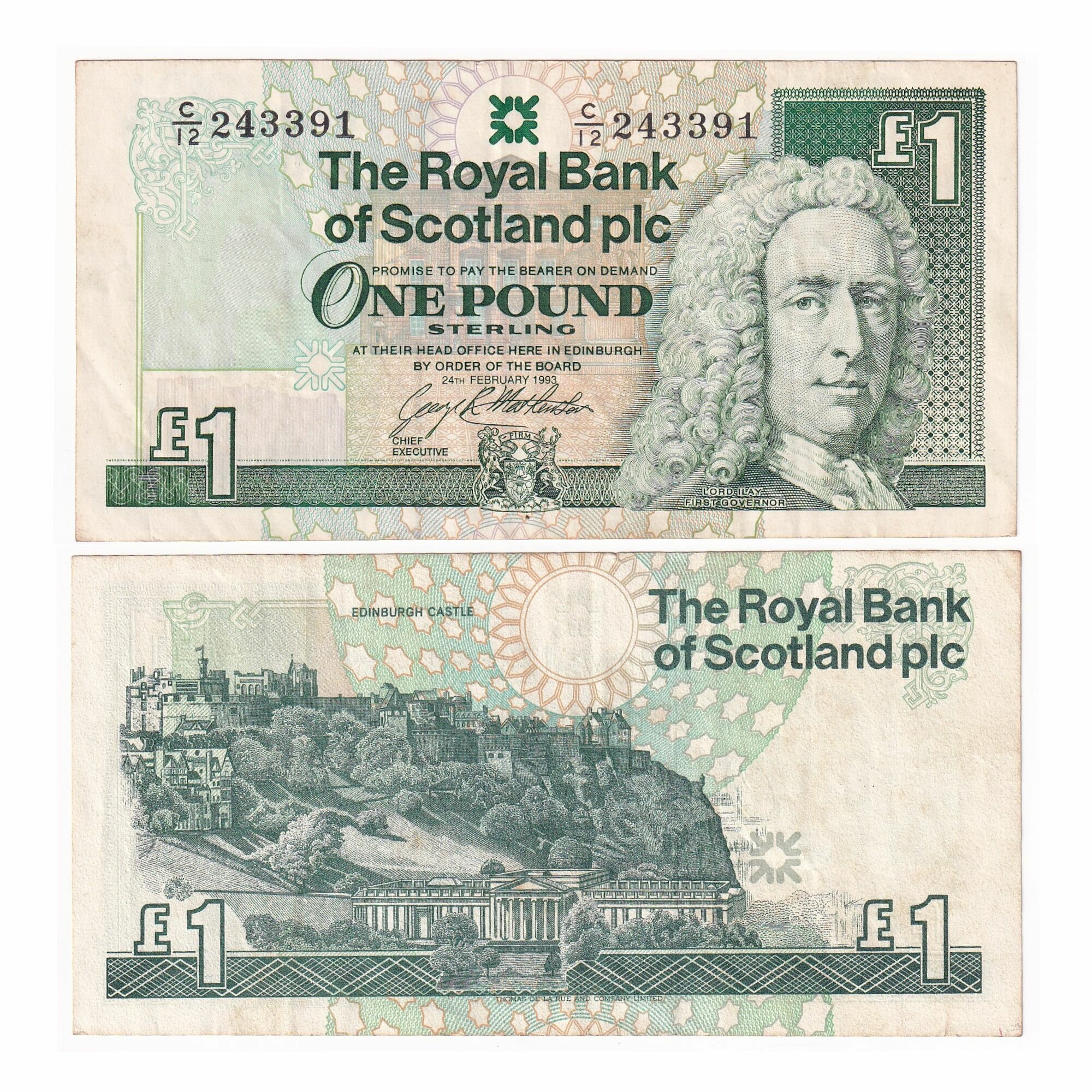 Банкнота Шотландия 1 фунт ONE POUND 1993 год Very Fine (VF) Pick 351c