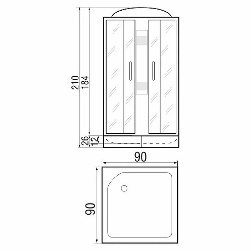 Душевая кабина River "Quadro" 90/24 MT, белая, квадратный поддон, стеклянная дверь