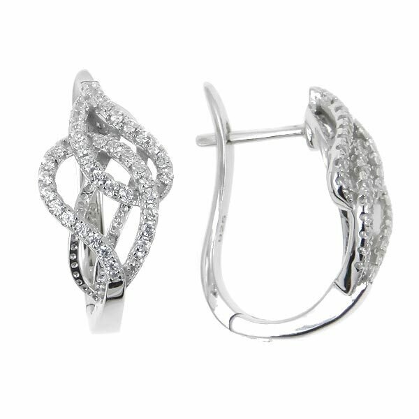 Серьги, серебро, 925 проба, родирование, фианит