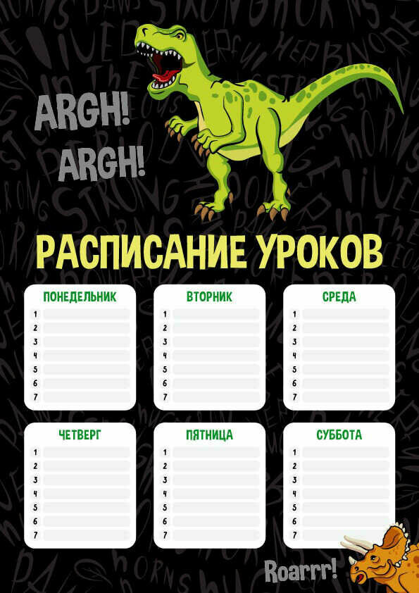 Расписание уроков "Дино Паттерн" А4 полноцветная печать