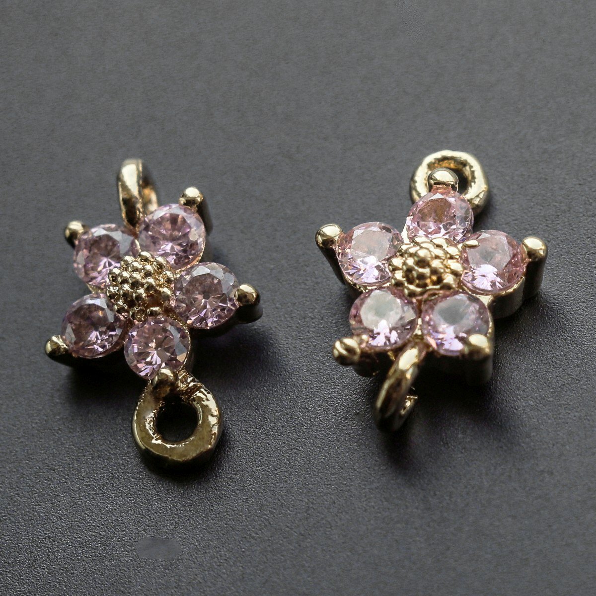Коннектор для бижутерии 4 шт. / фурнитура для украшений, стразы, цвет светлое золото/розовый, 12.5x8x4 мм