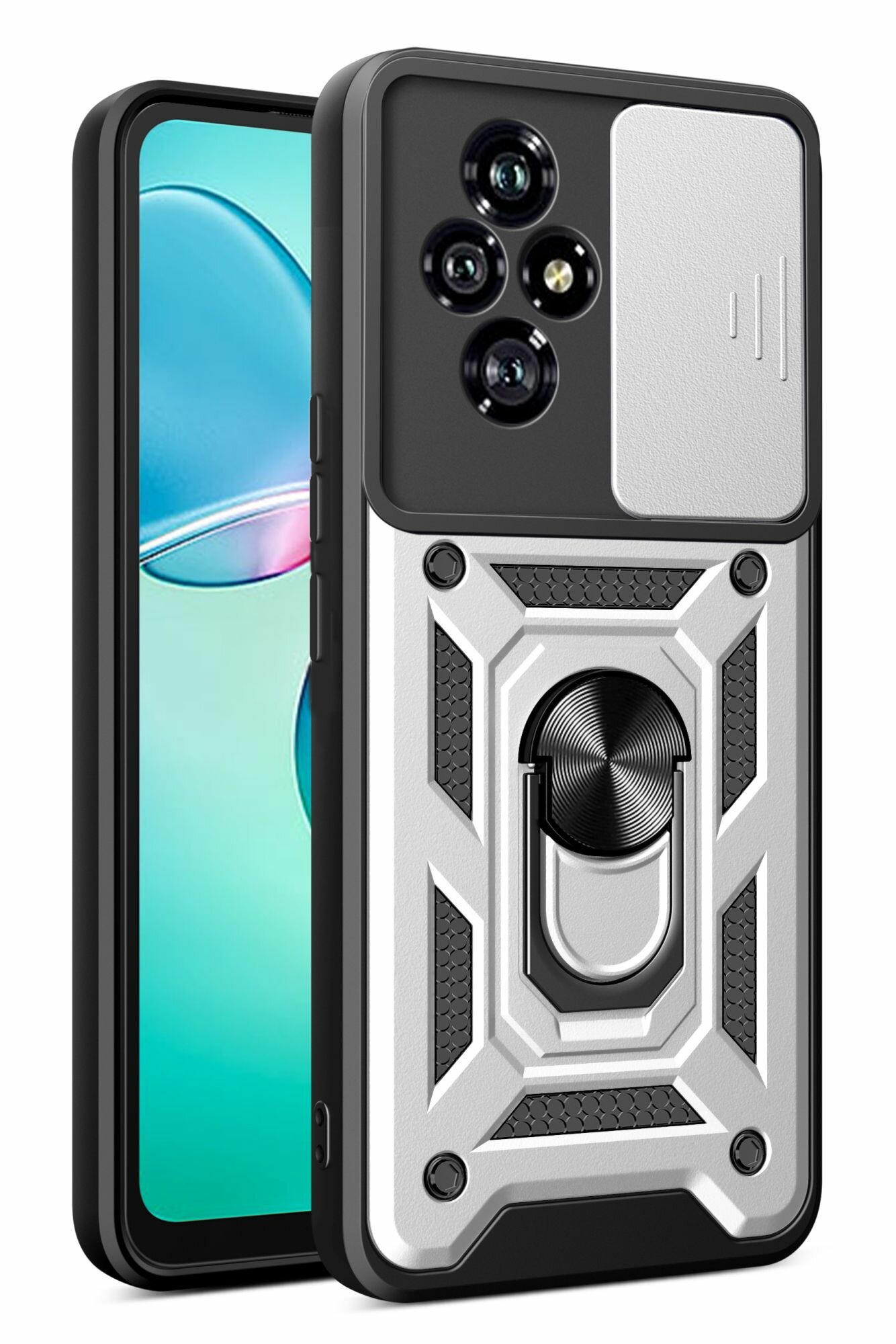 Чехол противоударный armors для Honor 200 / Хонор 200 с защитой камеры (Серебристый)