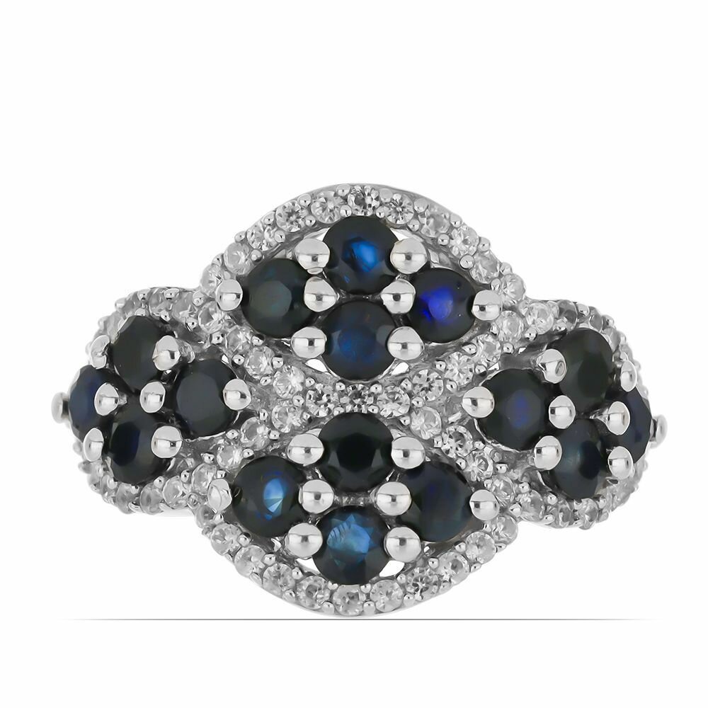 Кольцо, серебро, 925 проба, родирование, циркон, сапфир