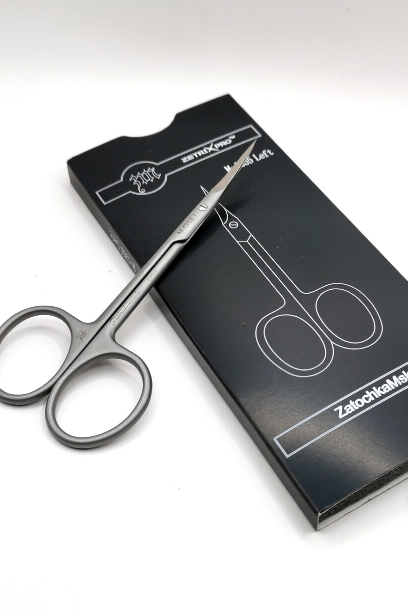 Ножницы для маникюра и педикюра для левшей Model 1355 ZatochkaMSK ZetriXPro, изогнутые лезвия, ручная заточка