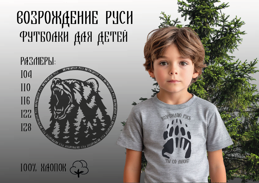 Футболка  Детская футболка Возрождение Руси для мальчиков и девочек серого цвета