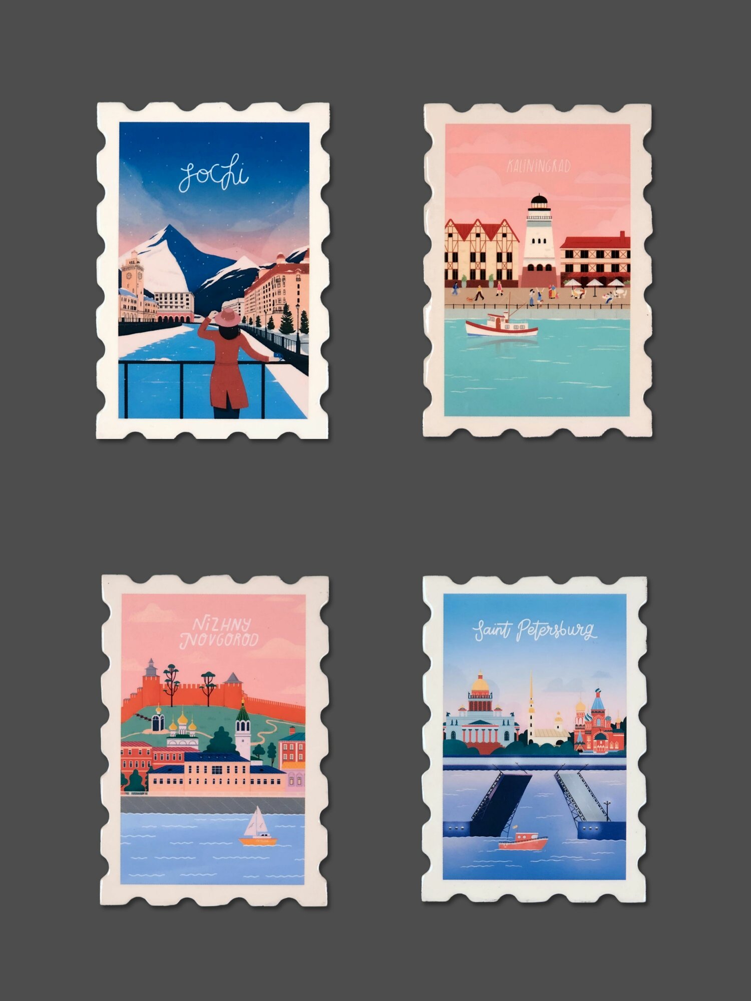 Магниты "Города. Марка" набор 1, 4 шт