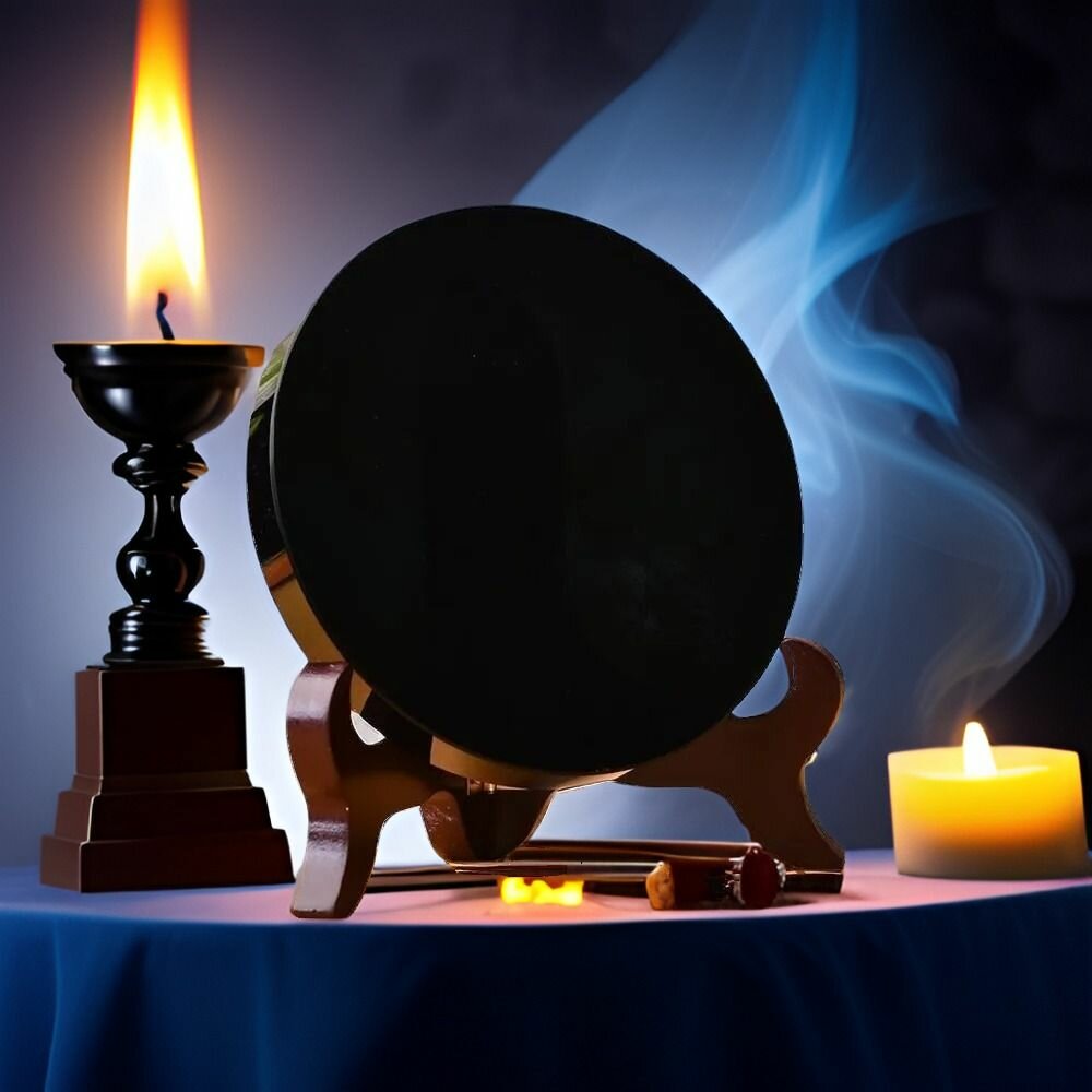 Обсидиановое магическое зеркало для гадания и защиты, настольное эзотерическое зеркальце для алтаря, ритуалов и медитации, талисман от негатива