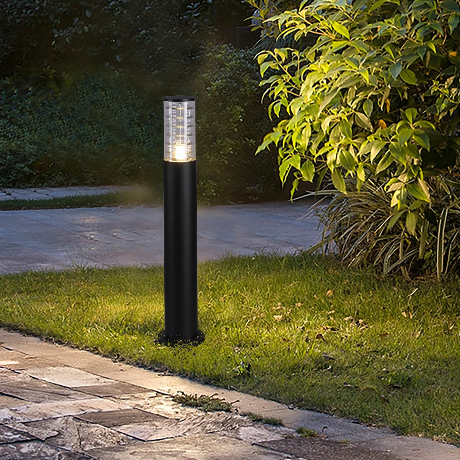 Светильник столб садово-парковый, Е27, IP65, 155х108х800мм алюминий/стекло, черный, уличное освещение, для подсветки дорожек, фонарь