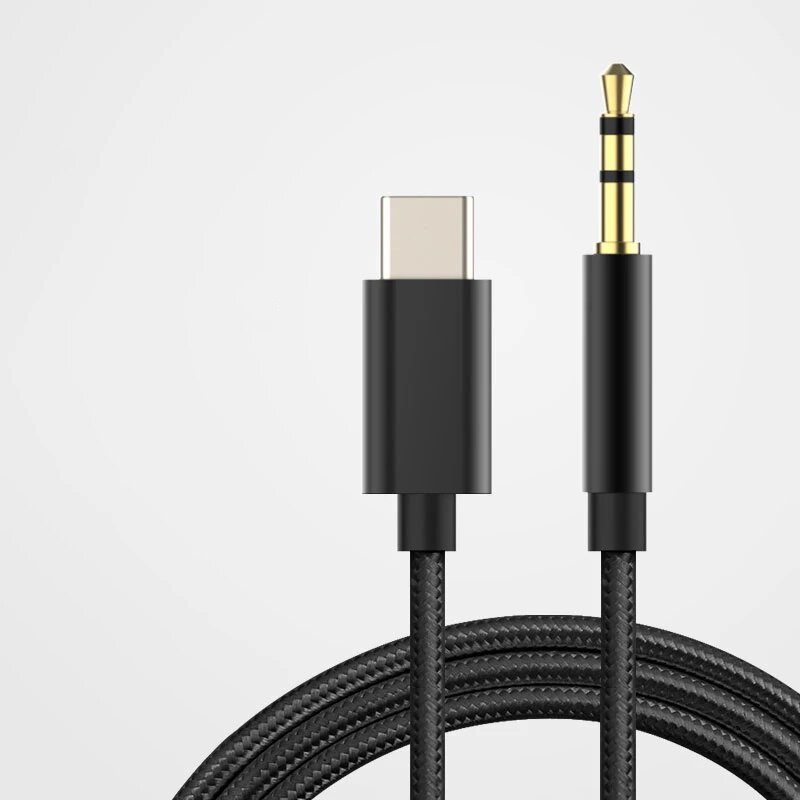 Аудиокабель USB Type-C на 3,5 мм AUX для Samsung Black Nylon woven