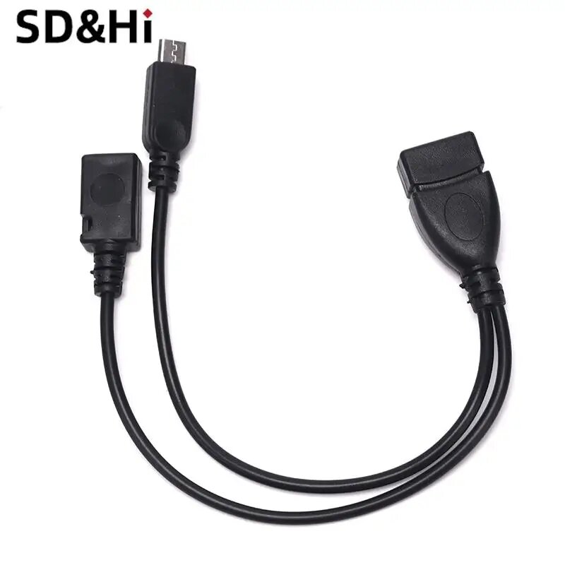 1 шт, USB 2.0 тип A, гнездо 2 в 1, OTG, микро-USB хост-питание, Y-образный разветвитель, USB-адаптер для микро 5-контактного кабеля «папа», «мама»