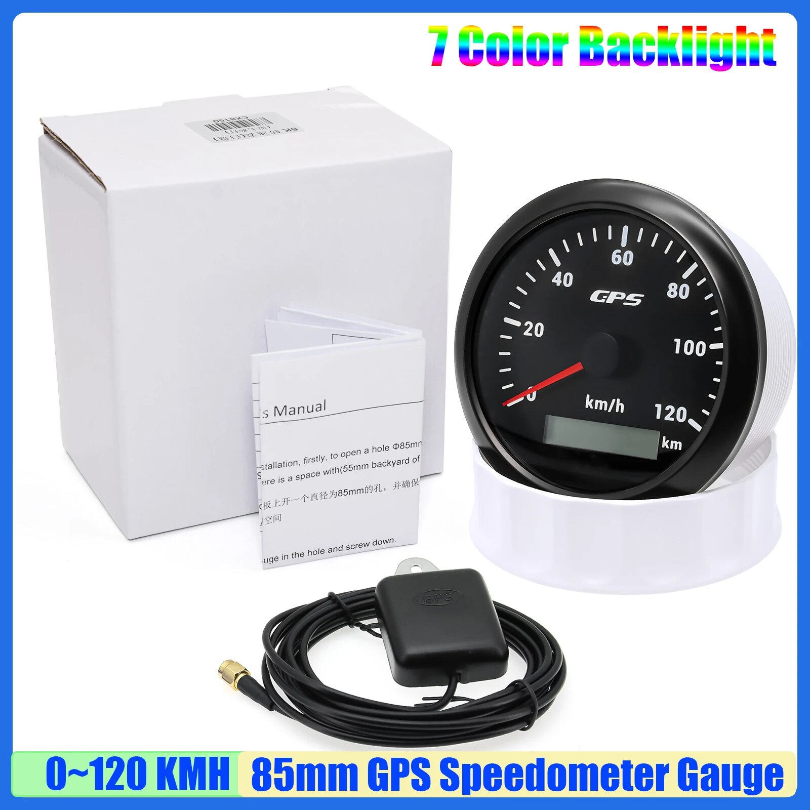 30 кГм, 60 км/ч, 80 км/ч, 120 км/ч, 200 кмч GPS-спидометр с антенной 85 мм, одометр скорости для авто, лодки, яхты, автофургона, 12 В 24 В, на заказ 120KMH BN