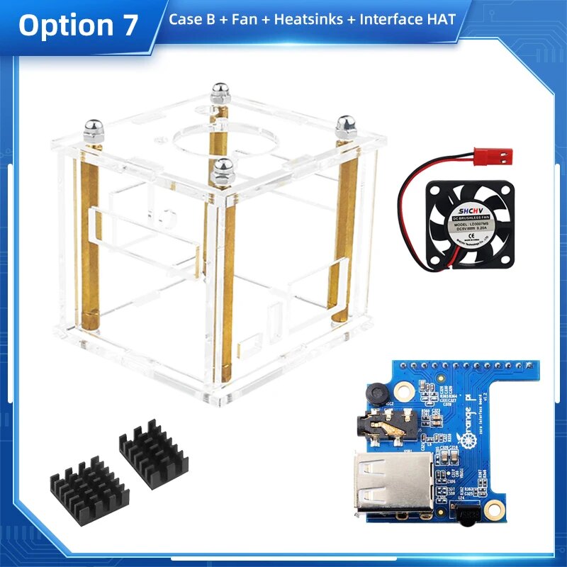 Прозрачный акриловый корпус для Orange Pi Zero 3 с вентилятором 7 CaseB with HAT