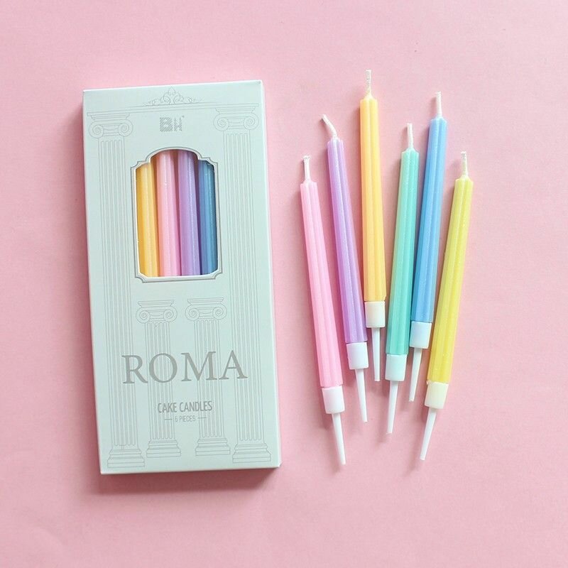 Свечи для торт набор 6 штук - разноцветные пастельные свечки для торта на праздник и день рождения
