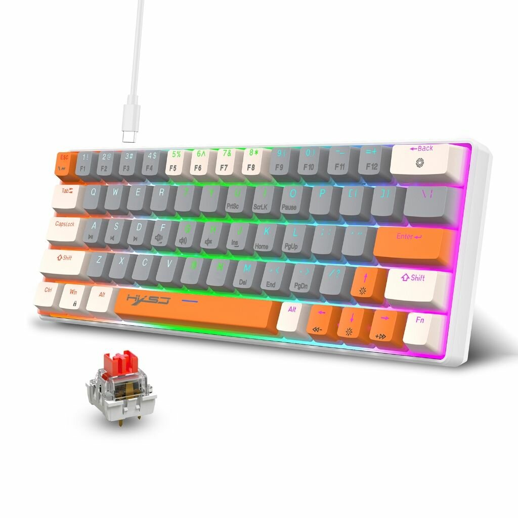 Проводная механическая клавиатура V500 mini с 63 клавишами в трехцветном исполнении-red axis