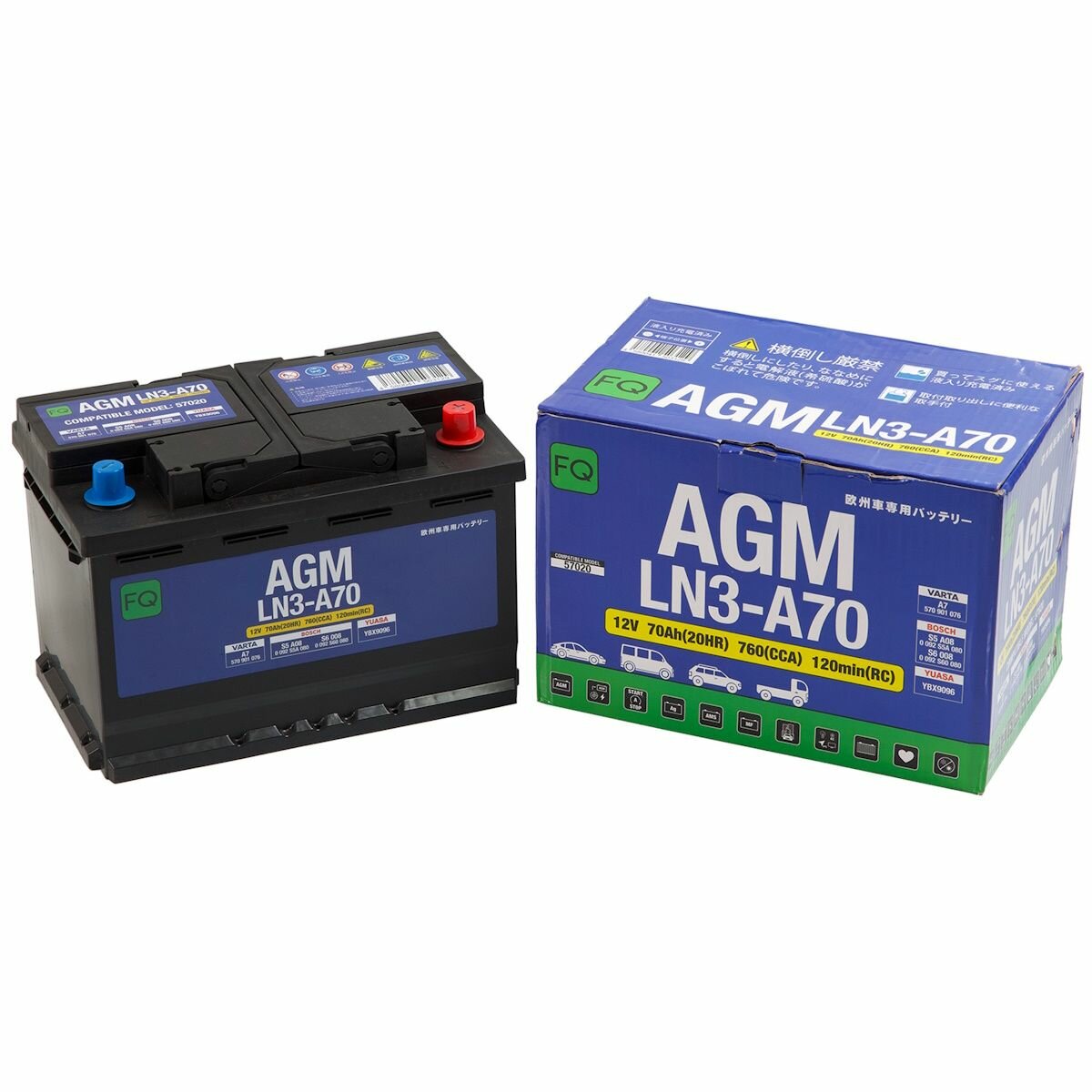 Аккумулятор FQ AGM LN3-A70 (12В 70Ач 760А 276х175х190мм) обр. пол.