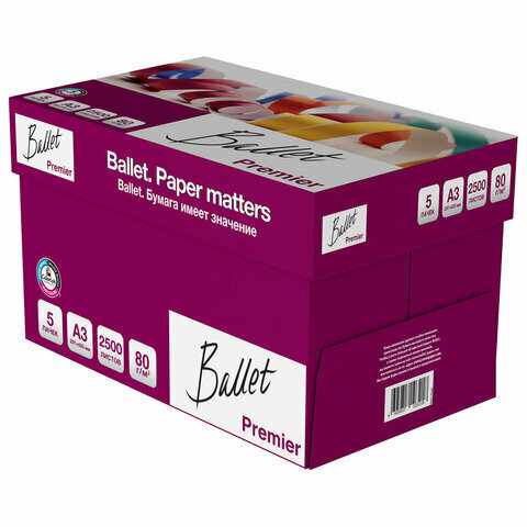Бумага офисная большого формата (297х420), А3, 80 г/м2, 500 л, марка А, BALLET PREMIER, 160% (CIE)