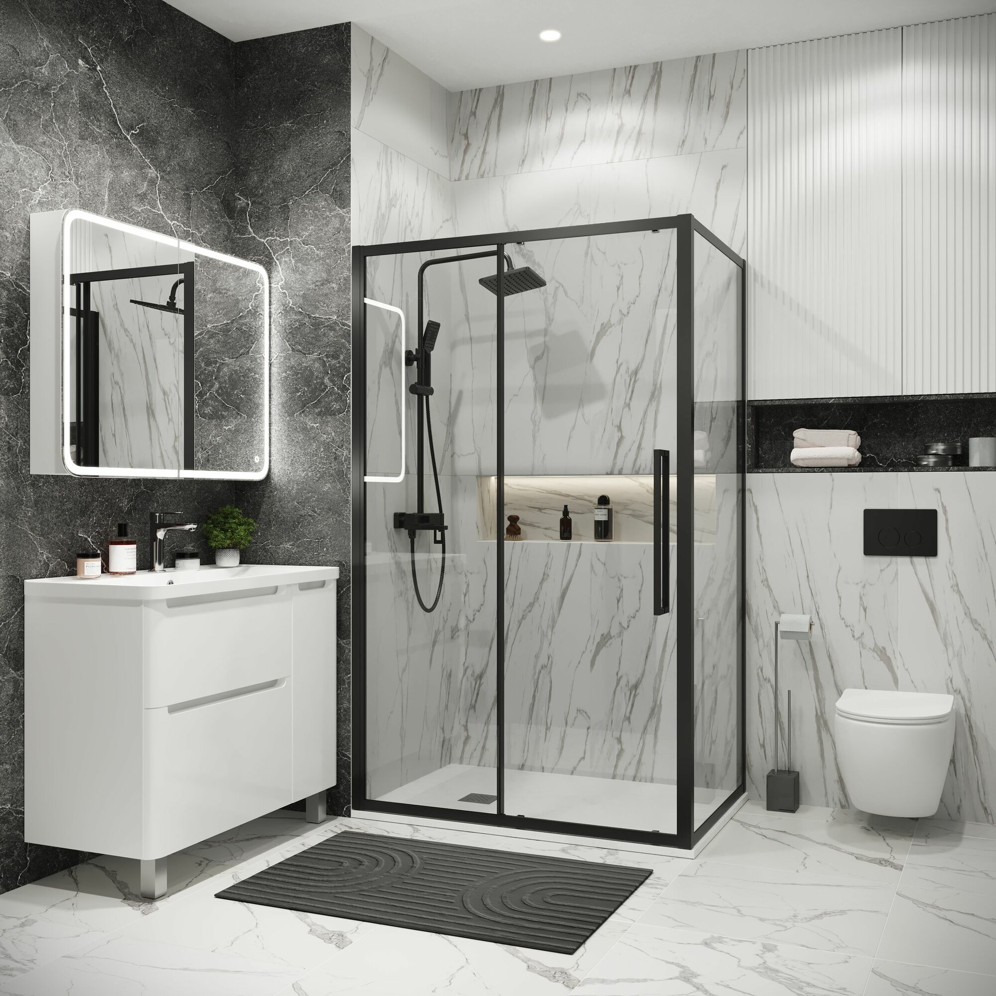 Душевое ограждение Grossman Cosmo 120. K33.02.1080.21.00 (100х80х195) раздвижная, черный матовый, стекло прозрачное,2 места