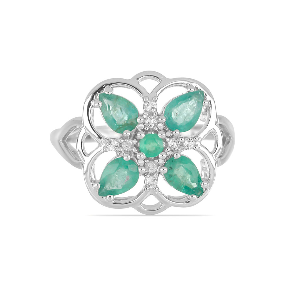 Кольцо, серебро, 925 проба, родирование, изумруд, топаз