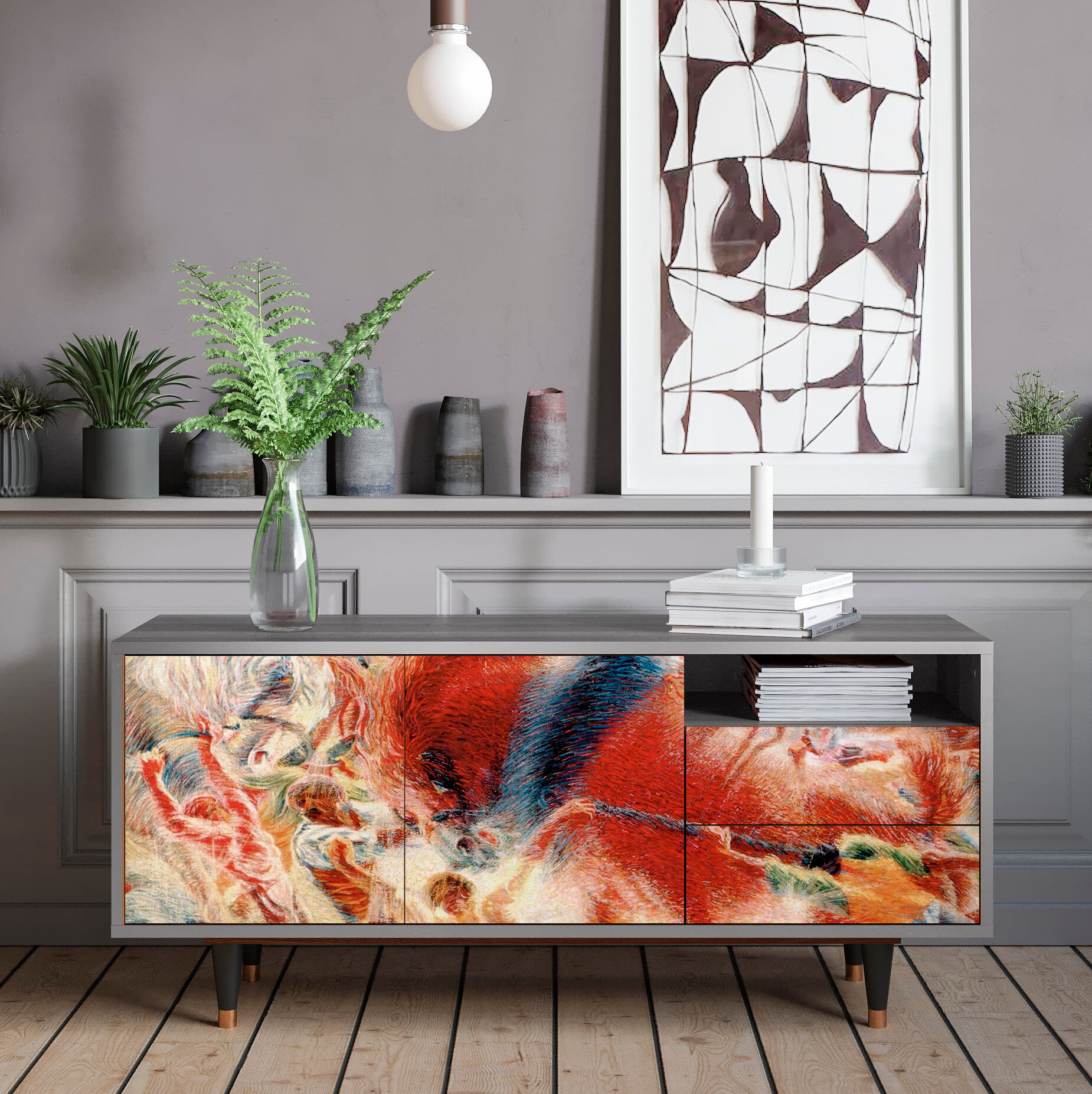 ТВ-Тумба - STORYZ - T7 The City Rises by Umberto Boccioni, Размер - 125 x 56 x 41 см, Цвет корпуса - , Серый