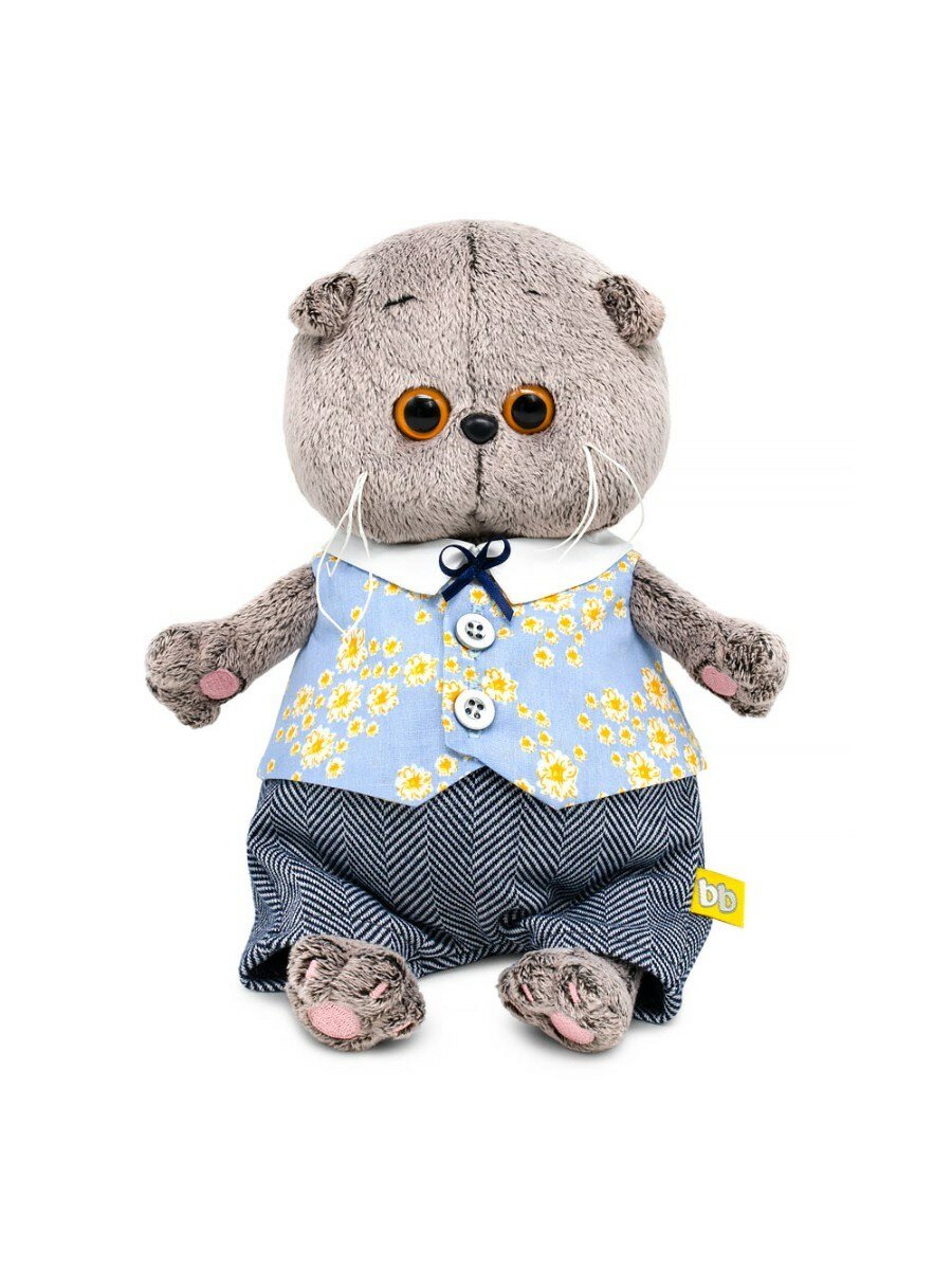 BUDI BASA Кот Басик BABY в жилете в цветочек и брючках 20см BB-151