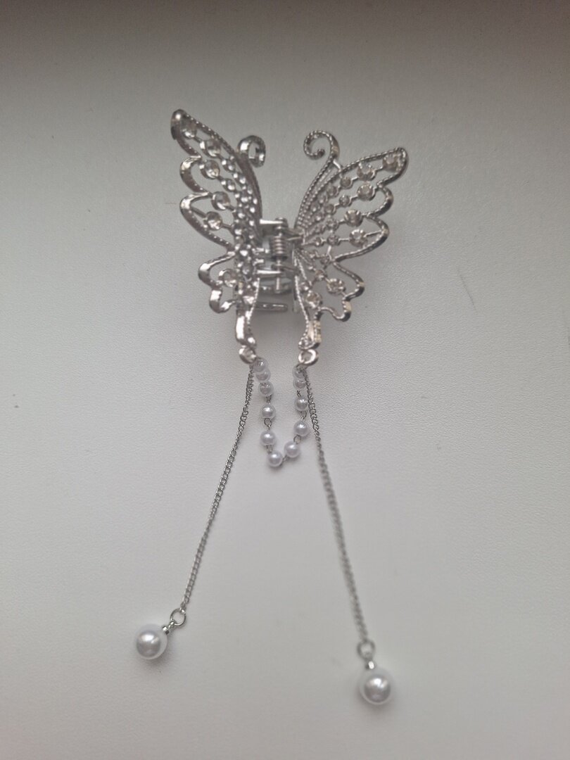 Заколка краб "Бабочка" со стразами и цепочками