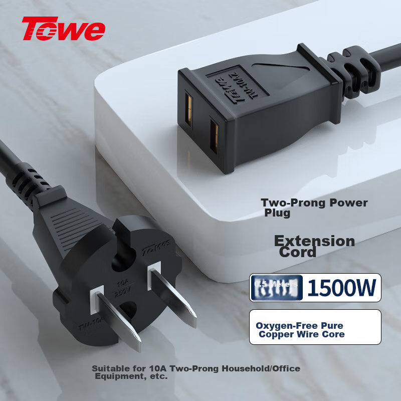 TOWE 0,5 м 10А двухконтактная удлинительная шнура для зарядки электромобилей, кондиционеров, компьютеров и телевизоров